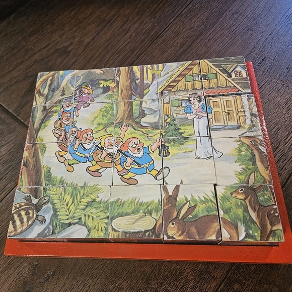 Source Unknown | Toys | Vintage Wood Block Puzzle Snow White Seven ...